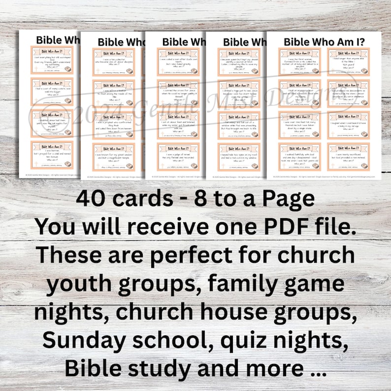 Bible Who Am I? Game Cards – 40 Printable Character Riddle Cards ...