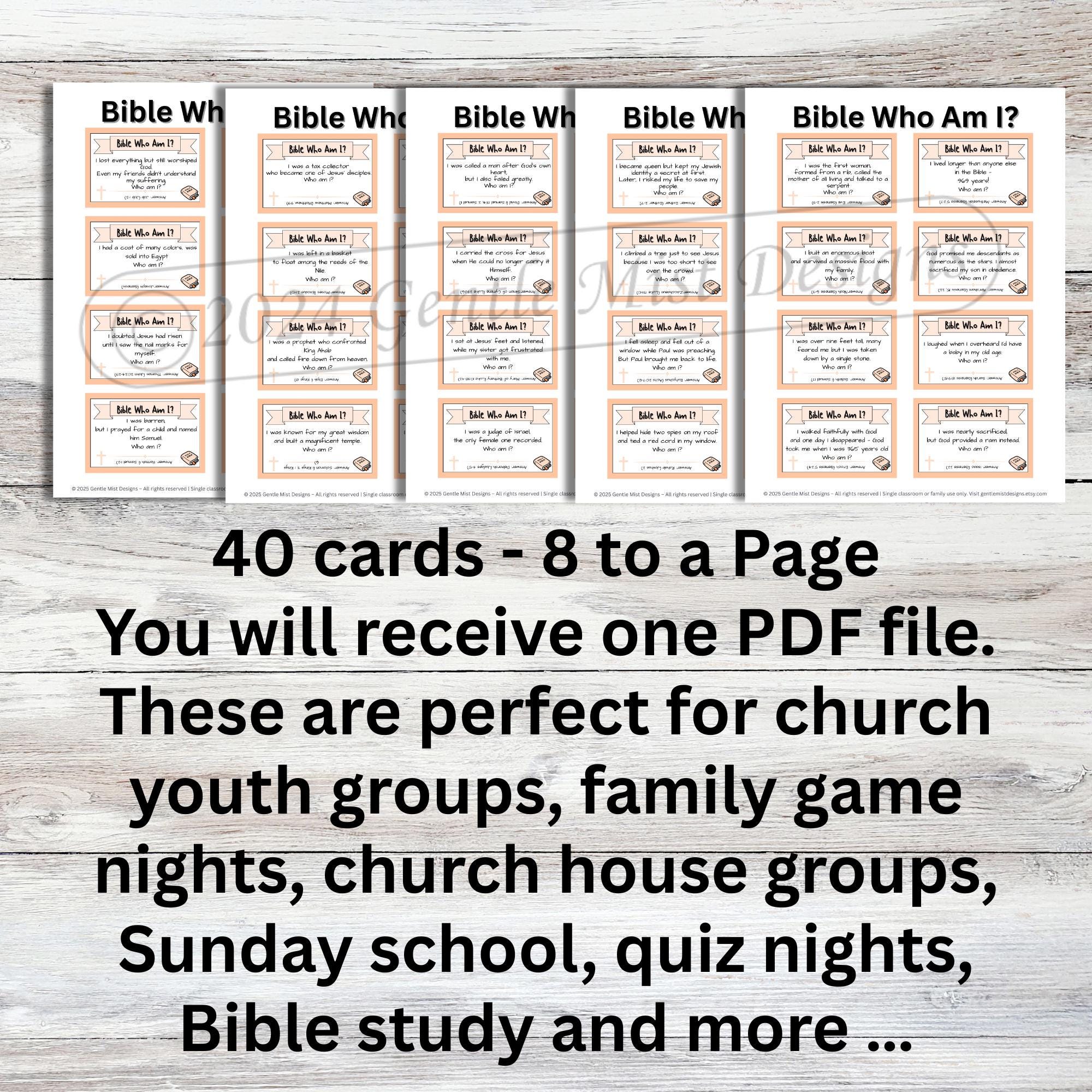 Bible Who Am I? Game Cards – 40 Printable Character Riddle Cards ...