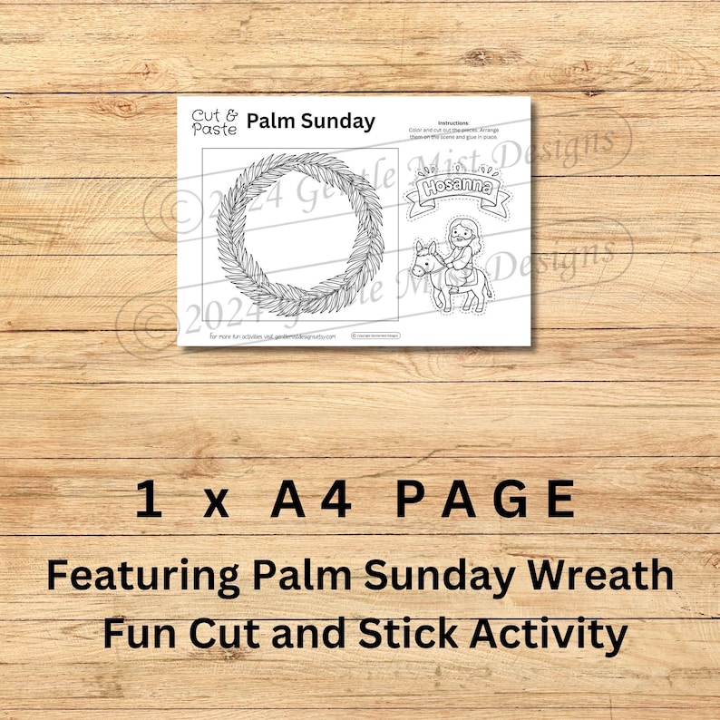 PALM SUNDAY WREATH Bible Story Cut & Paste Paper Coloring in Sheet ...