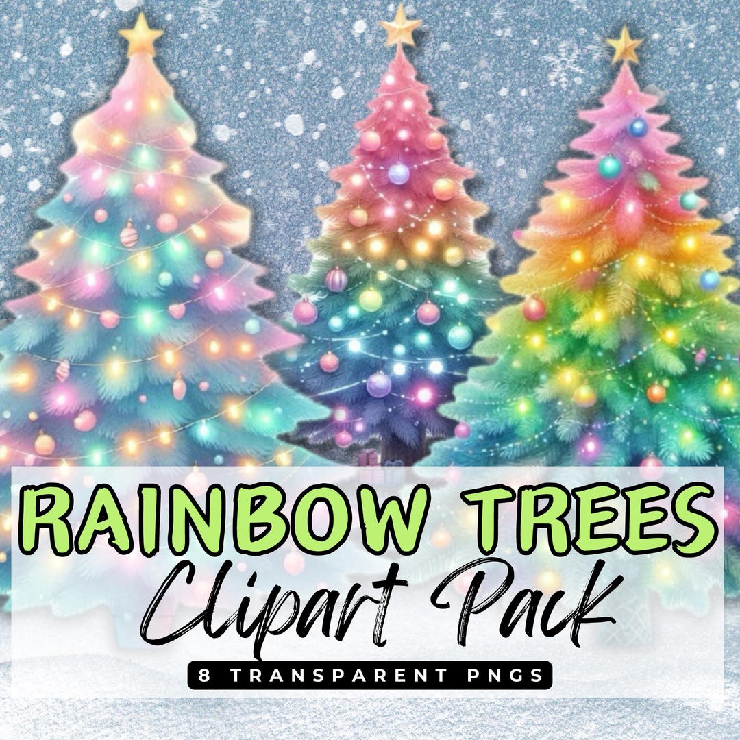 RAINBOW Christmas TREES Clipart Pack. Junk Journal Card Making High ...
