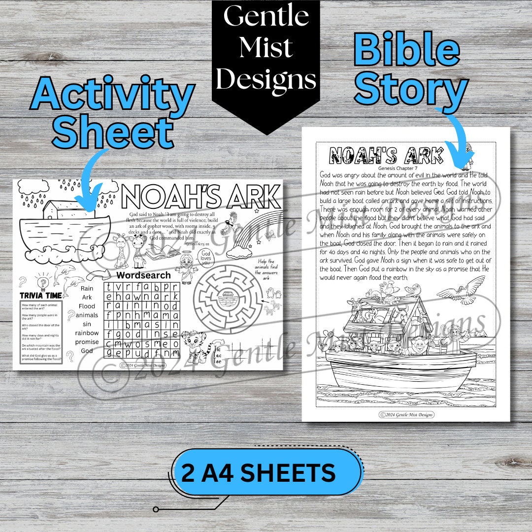 NOAHS ARK Bible Story and Activity Sheet for Kids. Sunday School/church ...