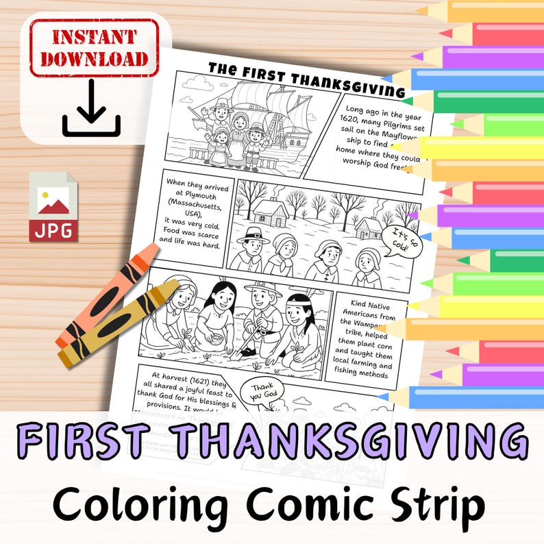 FIRST THANKSGIVING Comic Coloring Page – Printable History & Bible ...