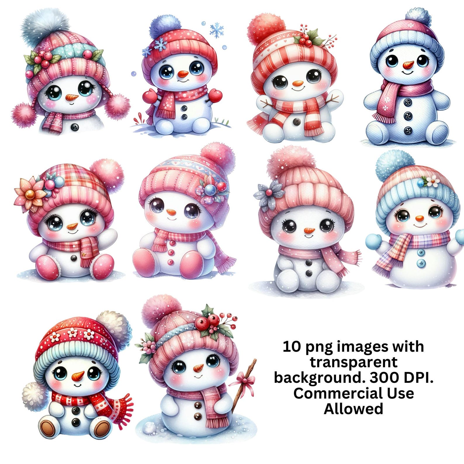 Cute KAWAII SNOWMAN Clipart Pack. Christmas Junk Journal Card Making ...