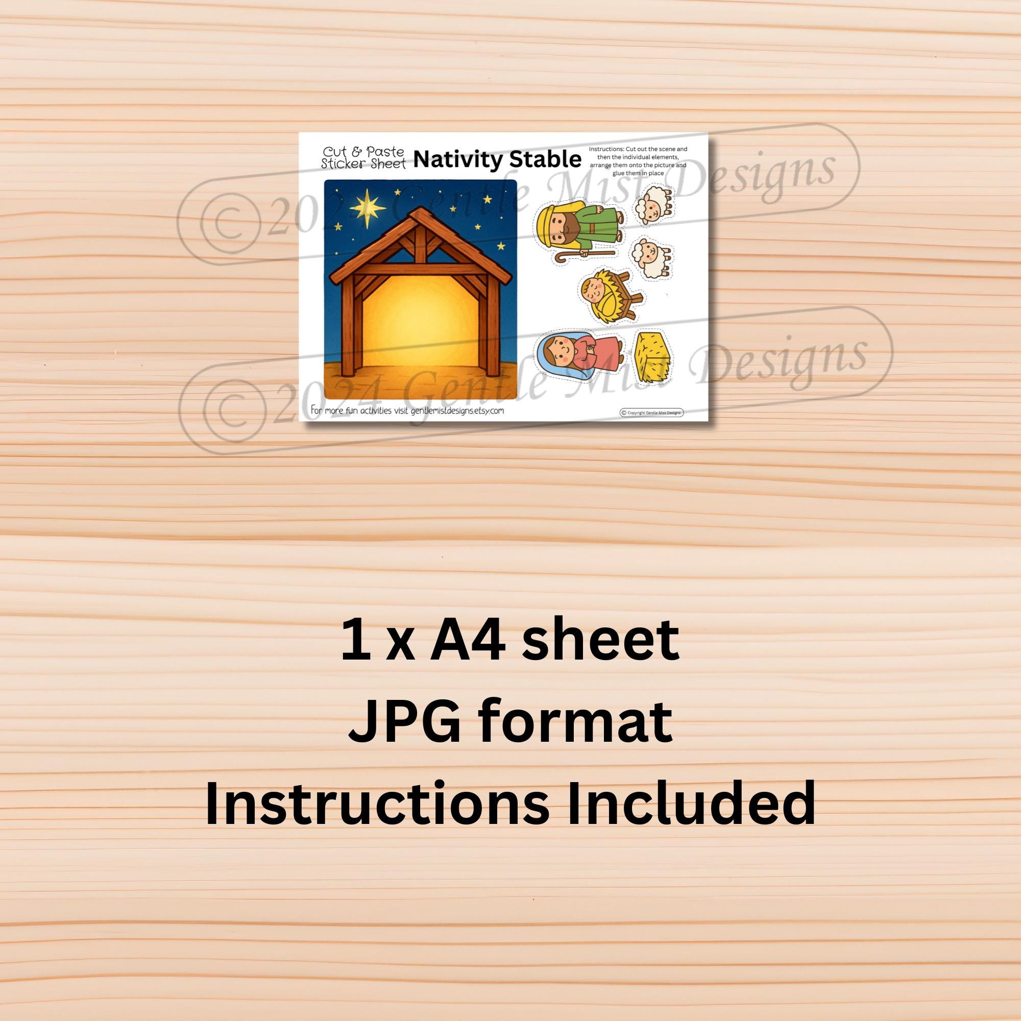 NATIVITY STABLE SCENE Cut & Paste Sticker Scene Craft | Bible Story ...