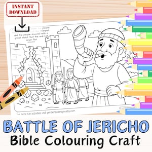 JOSHUA & the BATTLE of JERICHO Bible Verse Coloring in Sheet Activity ...