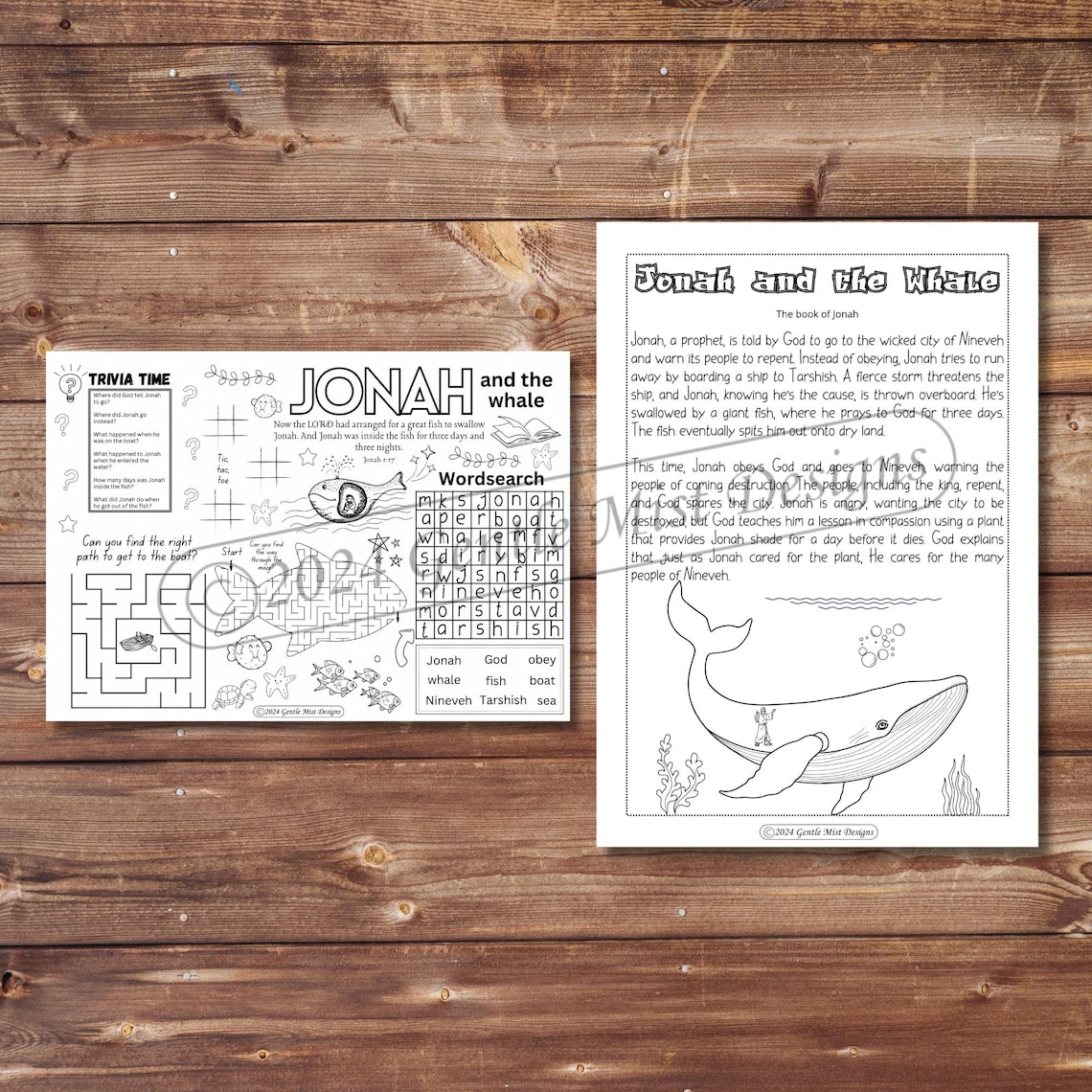 JONAH & the WHALE Bible Story and Activity Sheet for Kids. Church ...