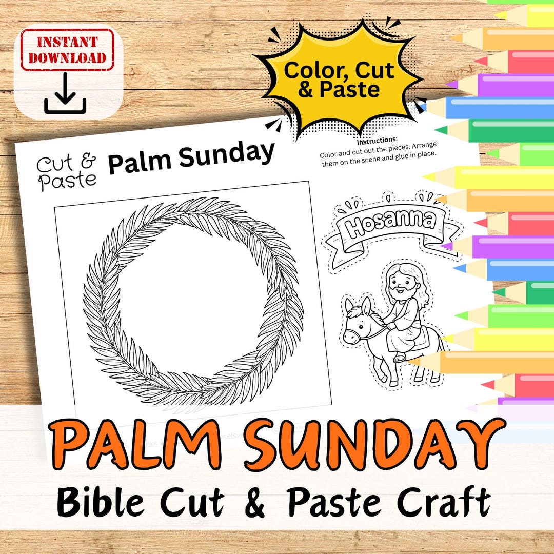 PALM SUNDAY WREATH Bible Story Cut & Paste Paper Coloring in Sheet ...