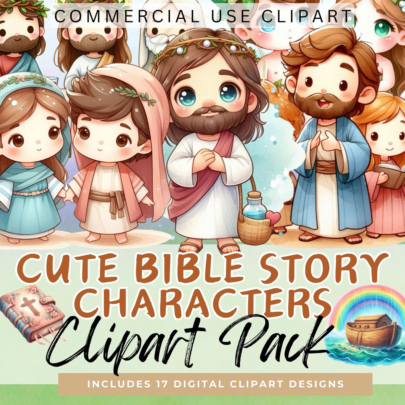 Cute BIBLE Story CHARACTERS Clipart. Junk Journal Christian Graphics ...