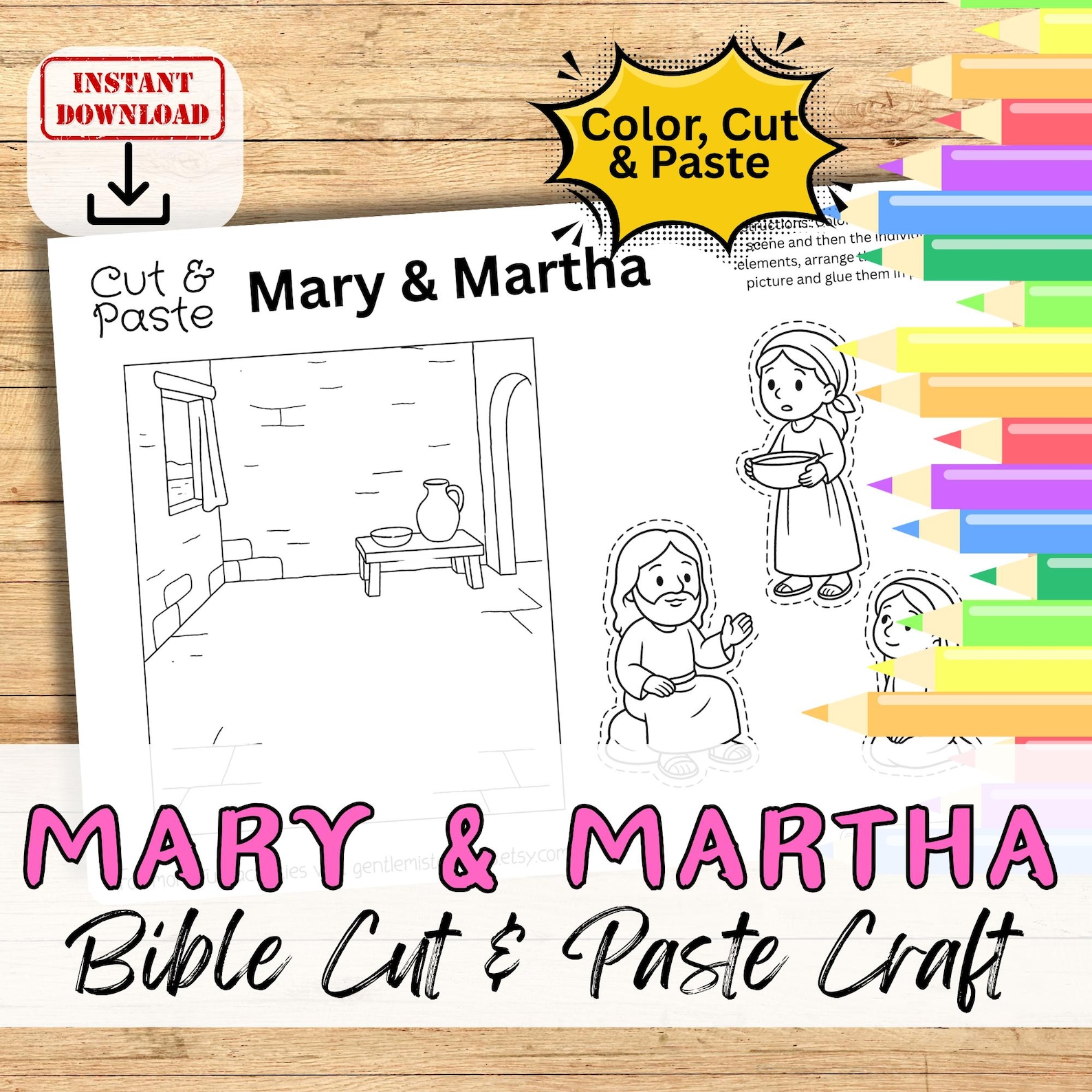 MARY & MARTHA of BETHANY Bible Story Paper Craft Activity for Kids ...
