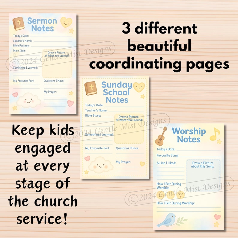 CUTE SERMON NOTES for Kids Printable Church Set Sunday School Notes ...