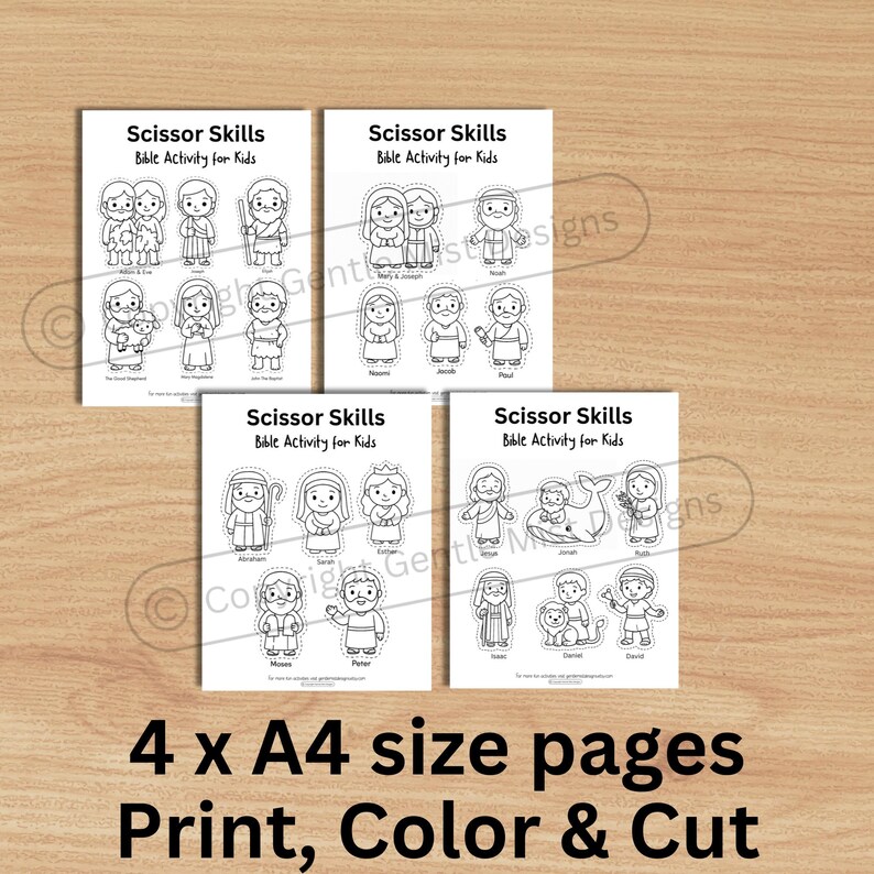 SCISSOR SKILLS - Bible Characters Cutting Practice Activity for Kids ...