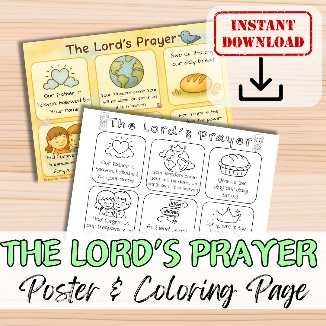 THE LORDS PRAYER Bible Verse Poster & Coloring in Sheet Activity for ...