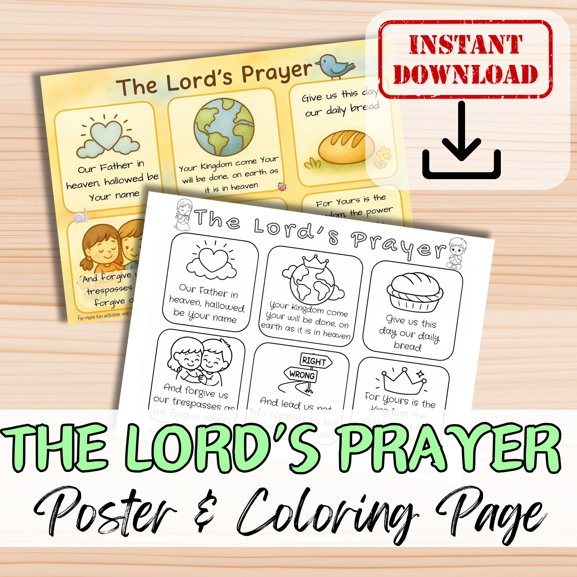 THE LORDS PRAYER Bible Verse Poster & Coloring in Sheet Activity for ...