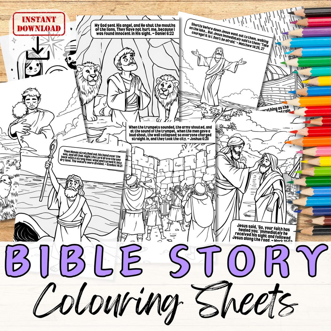 BIBLE STORY Colouring Pages Bundle. 14 Sheets Sunday School/christian ...