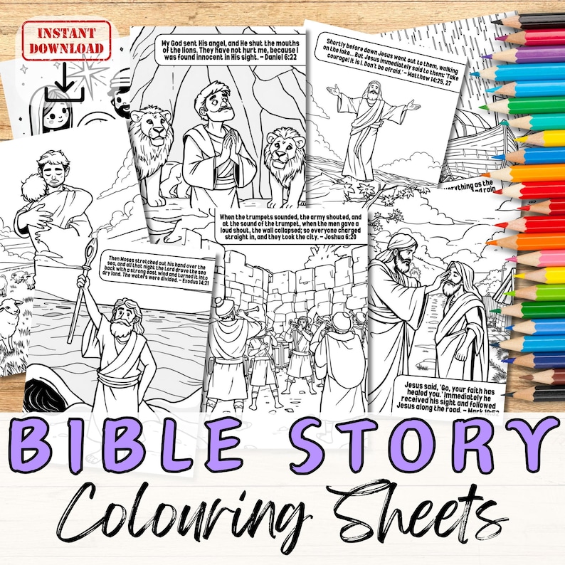 BIBLE STORY Colouring Pages Bundle. 14 Sheets Sunday School/christian ...