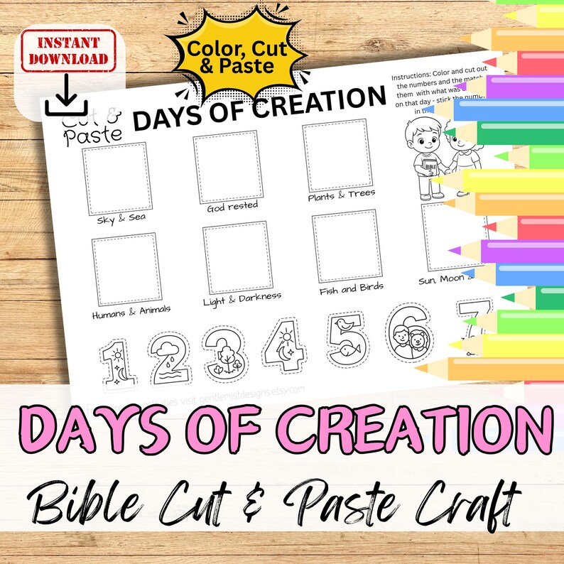 DAYS of CREATION Bible Paper Craft Activity for Kids Printable Diy Cut ...