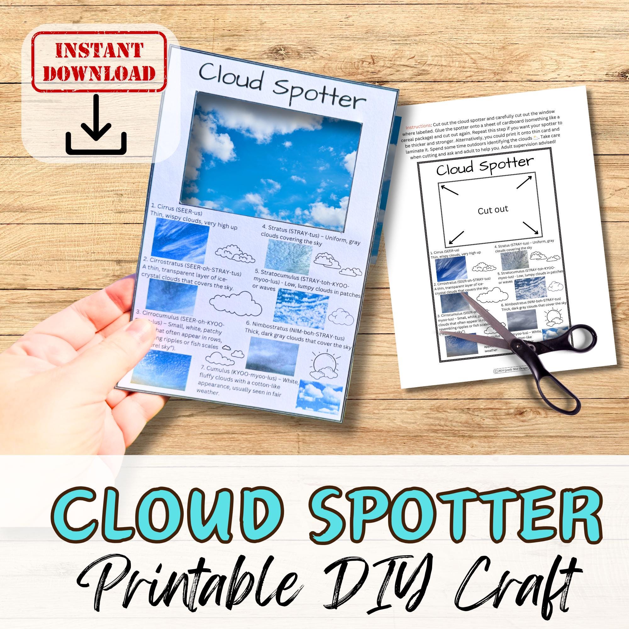 DIY CLOUD SPOTTER Educational Activity for Kids. Printable Fun Weather ...