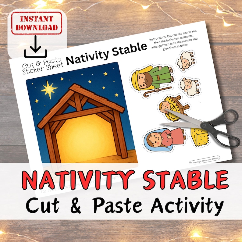 NATIVITY STABLE SCENE Cut & Paste Sticker Scene Craft | Bible Story ...