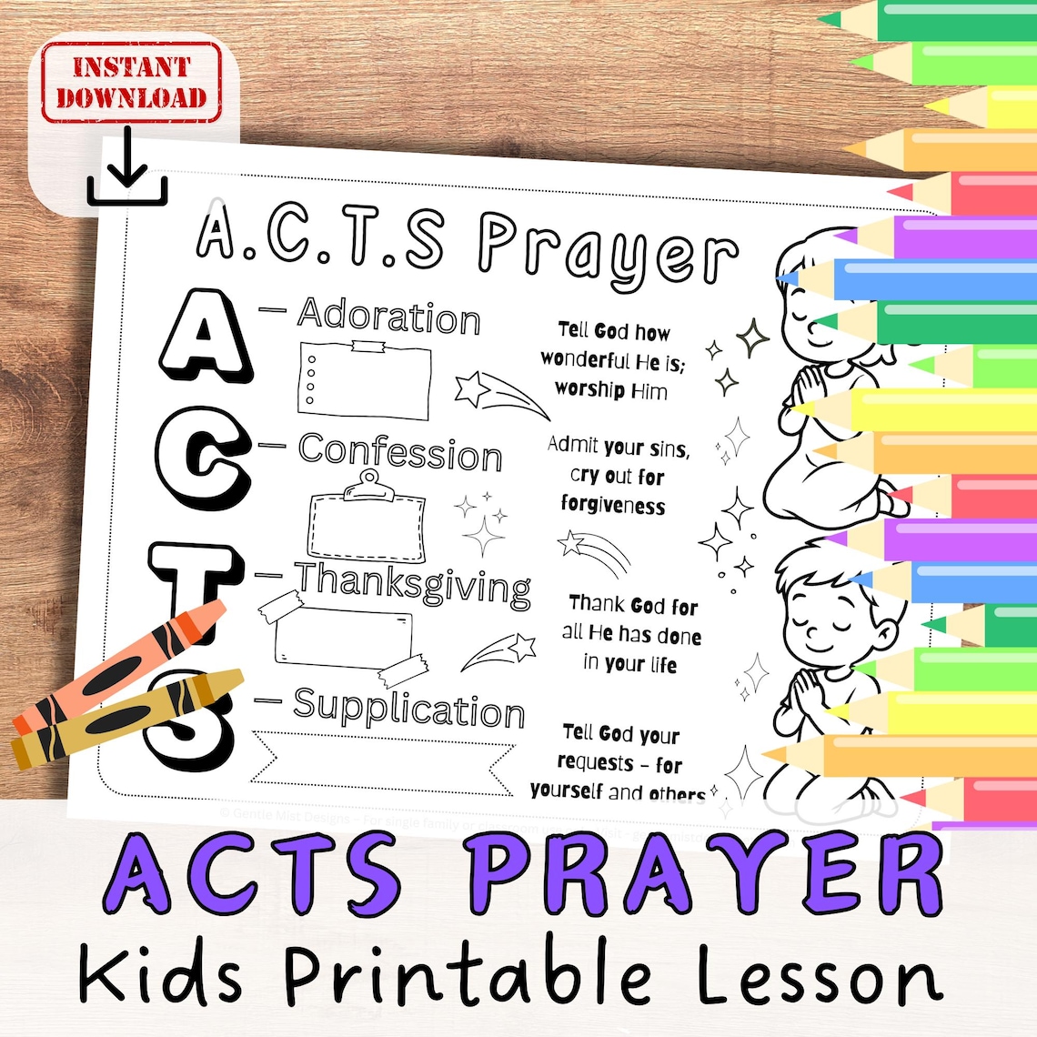 ACTS PRAYER - How to Pray Lesson Activity Sheet for Kids/youth Bible ...