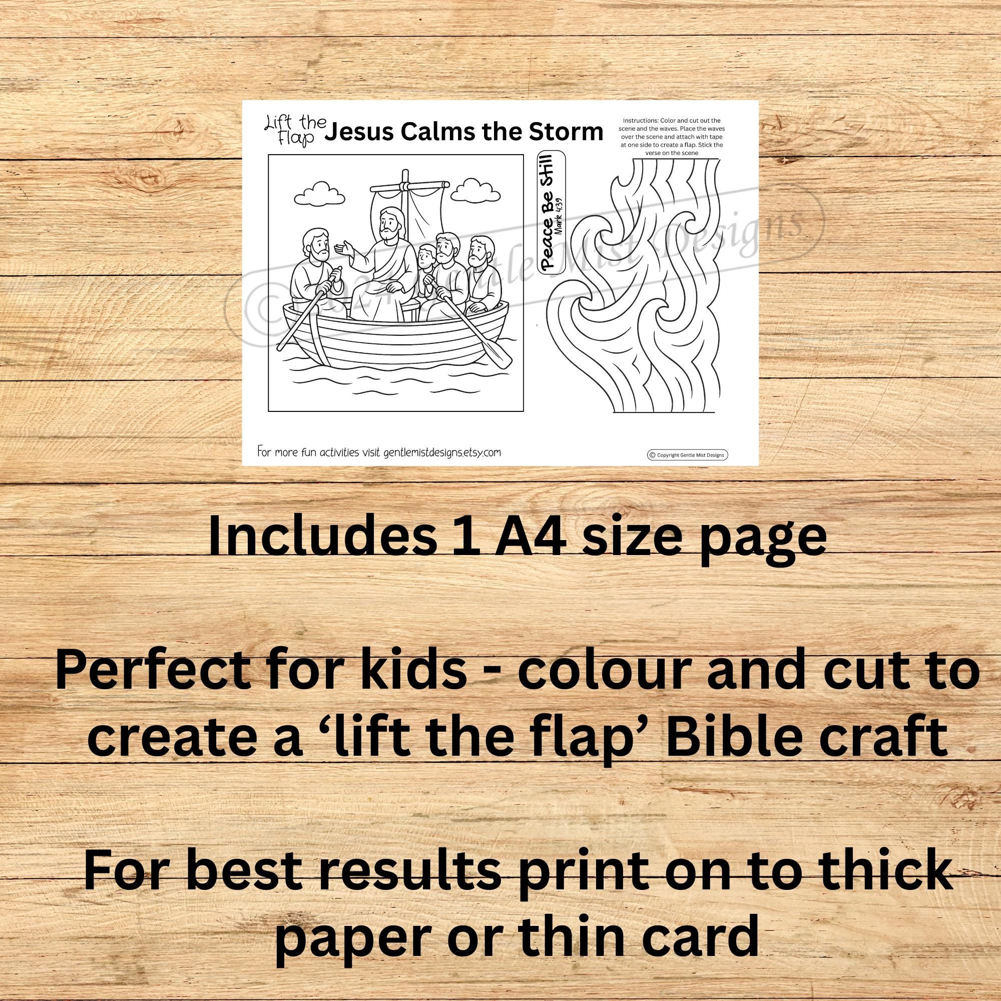 JESUS CALMS the STORM Bible Story Lift the Flap Paper Craft for Kids ...