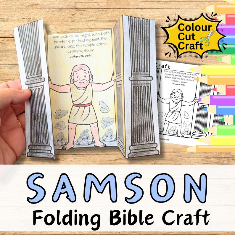 SAMSON’S STRENGTH Bible Story Folding Paper Craft for Kids Sunday ...
