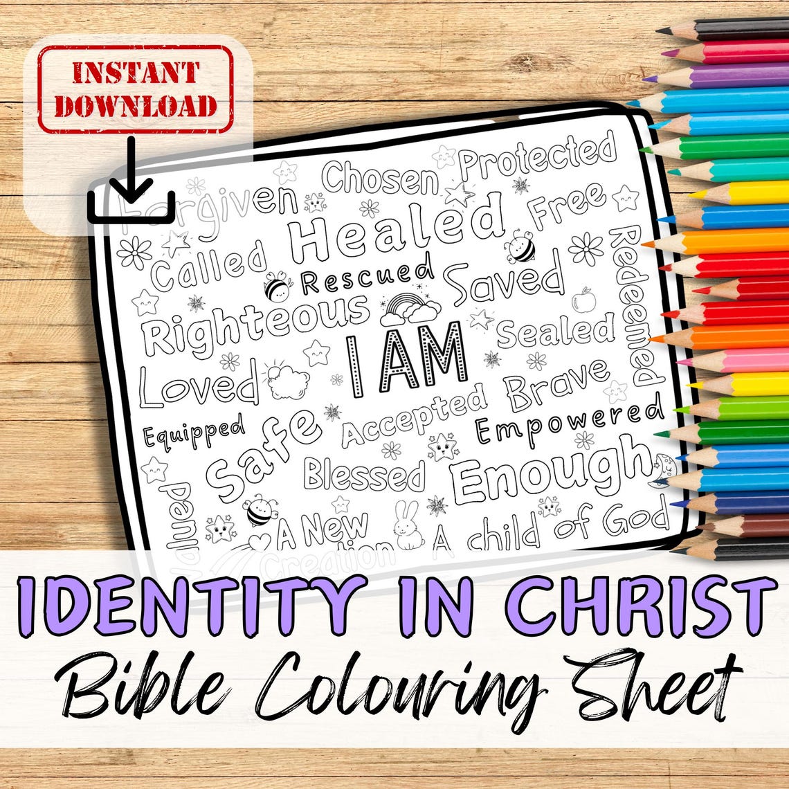 IDENTITY in CHRIST - ‘I AM’ Word Salad Bible Verse Colouring Sheet ...