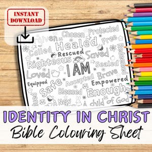 IDENTITY in CHRIST - ‘I AM’ Word Salad Bible Verse Colouring Sheet ...
