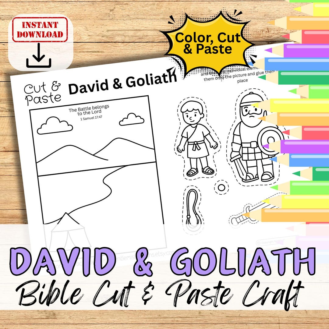 DAVID & GOLIATH Bible Paper Craft Activity for Kids. Printable DIY Cut ...