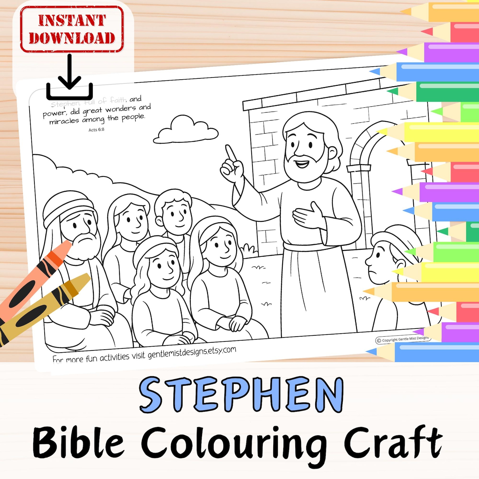 STEPHEN - First Chrsitian Martyr Bible Verse Coloring in Sheet Activity ...