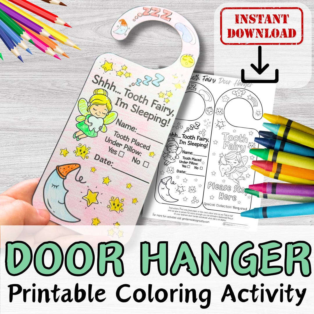 TOOTH Fairy DOOR HANGER Sign for Sleep Colouring Activity Printable Fun ...