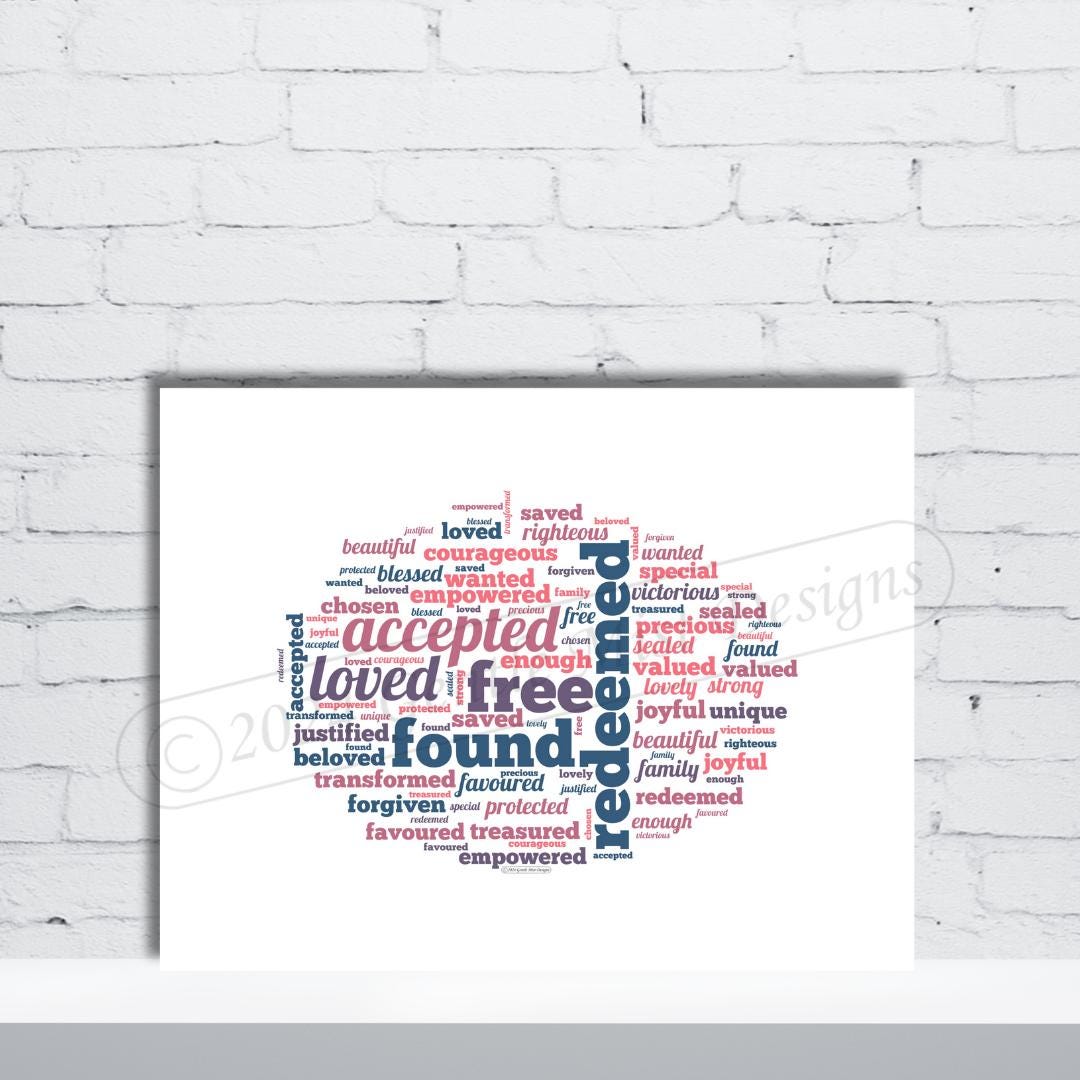 IDENTITY IN CHRIST Word Cloud Art Salad - Bible Christian Wall Art ...