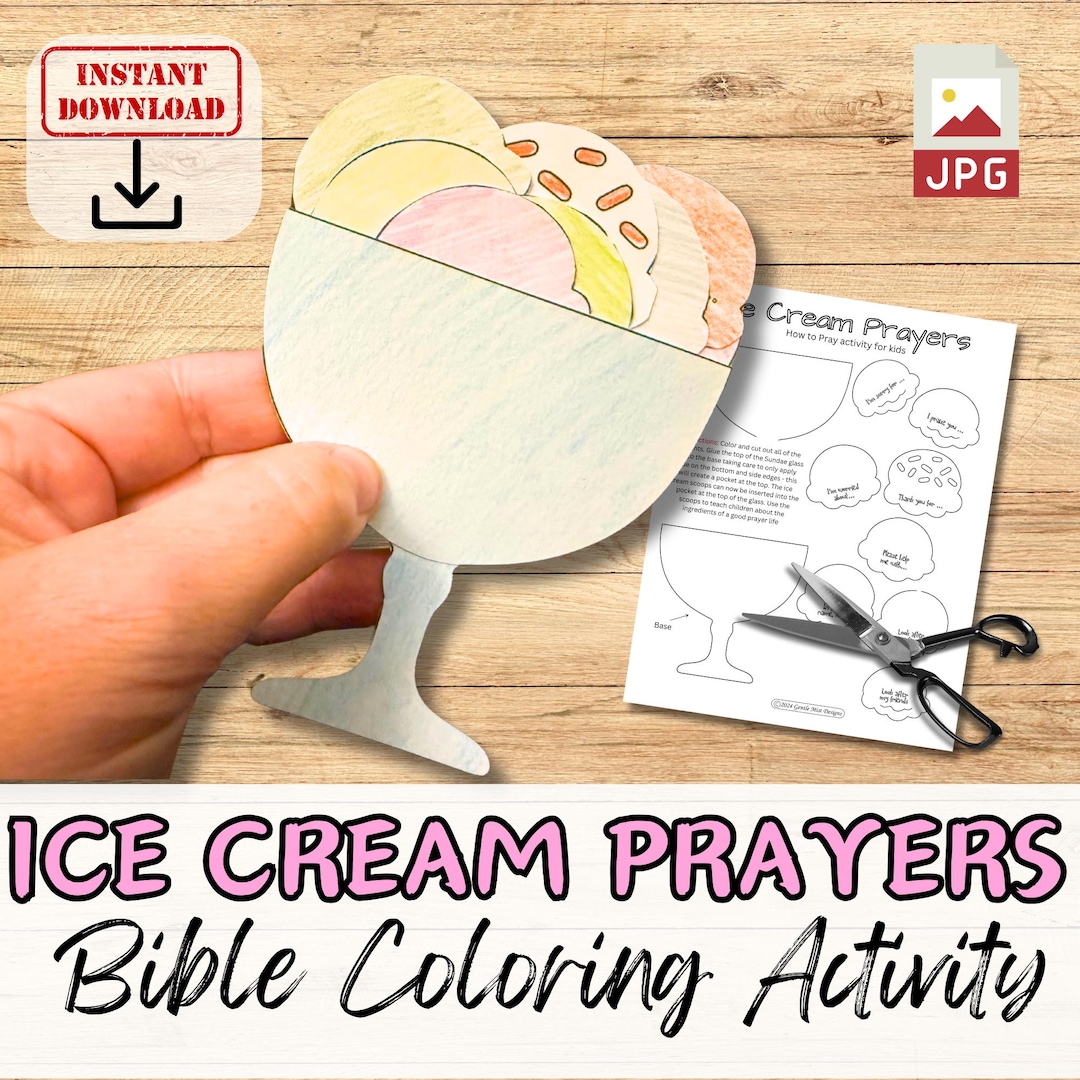 PRAYER ICE CREAM Coloring Craft Activity for Kids. Bible Based ...