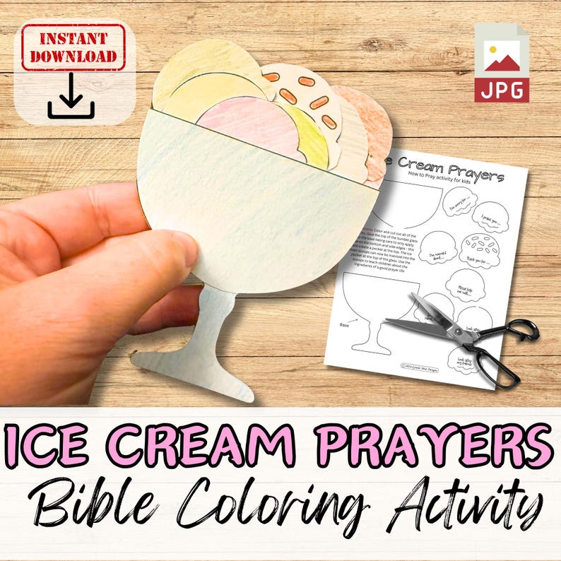 PRAYER ICE CREAM Coloring Craft Activity for Kids. Bible Based ...