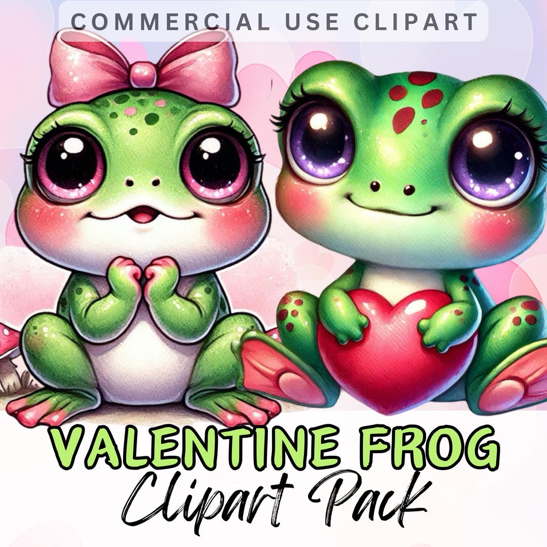 CUTE VALENTINE FROGS Clipart Pack. Kawaii Craft Junk Journal Card ...