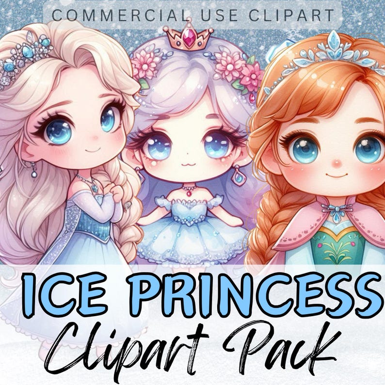 Cute ICE PRINCESS & Snow Friends Clipart Pack Junk Journal Card Making ...