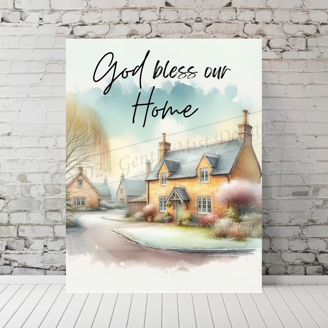 GOD BLESS Our HOME Wall Art. Christian Bible Verse Print. Water Colour ...