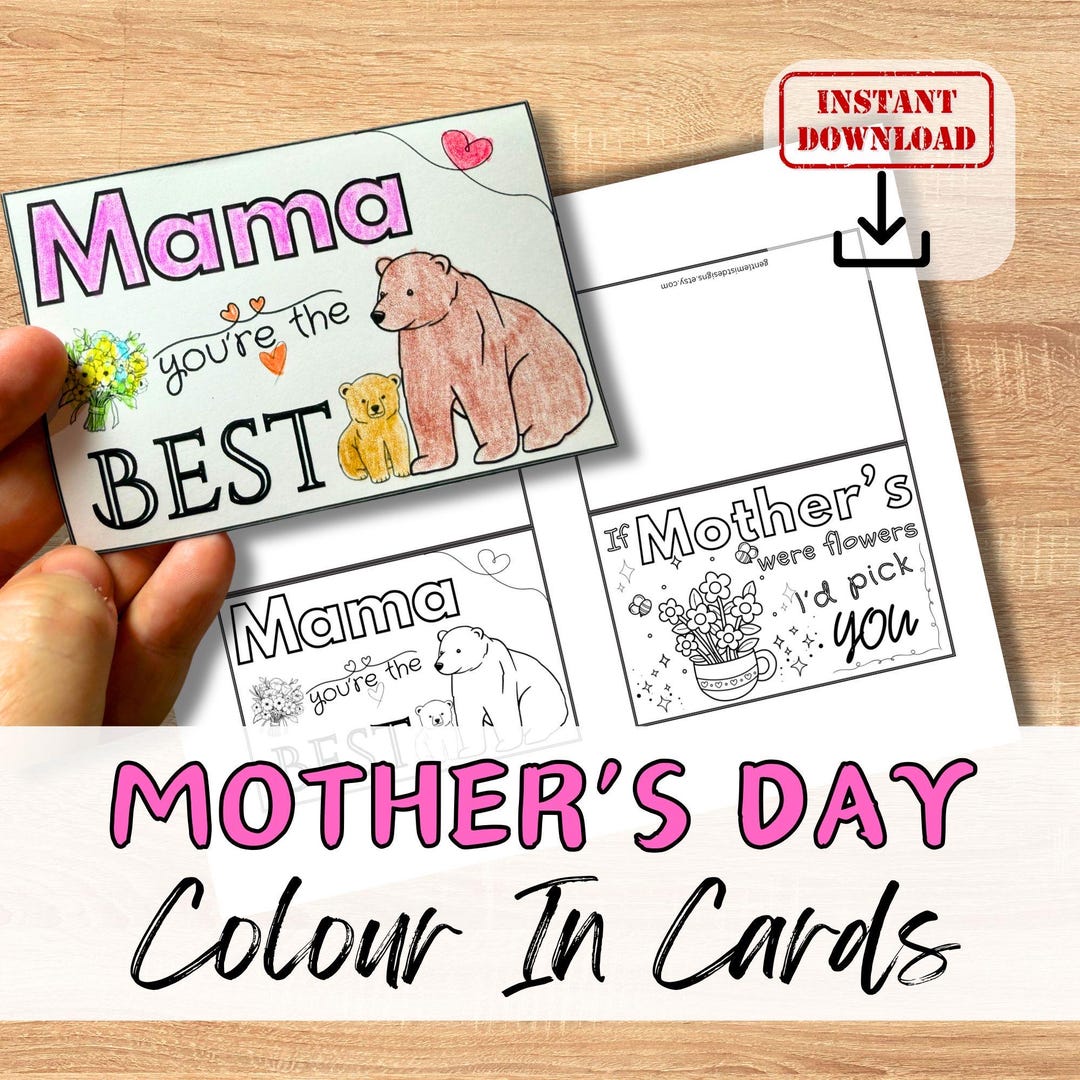 MINI MOTHERS DAY Colour in Cards Cute Printable Craft Activity for Kids ...