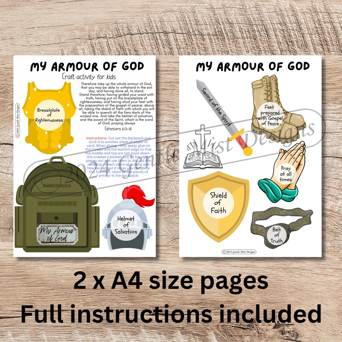 ARMOUR of GOD Craft Activity for Kids Bible Verse Based Printable ...