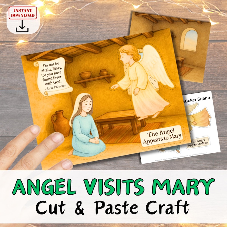 Angel Visits Mary Cut & Paste Sticker Scene Craft | Nativity Bible ...