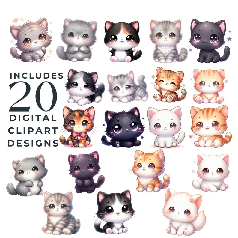KAWAII KITTENS Clipart Pack. Cute Cats Junk Journal Card Making High ...