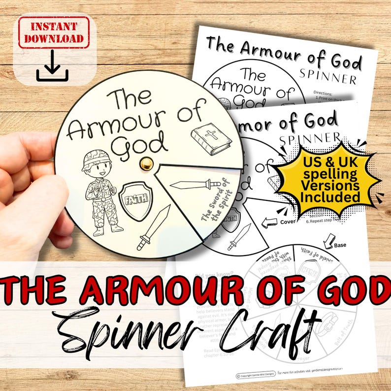 THE Armour/armor of GOD Bible Spinner Wheel Colouring Sheet Craft ...