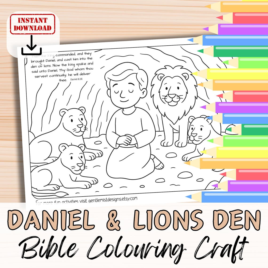 DANIEL & the LIONS DEN Bible Verse Coloring in Sheet Activity for Kids ...