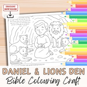 DANIEL & the LIONS DEN Bible Verse Coloring in Sheet Activity for Kids ...