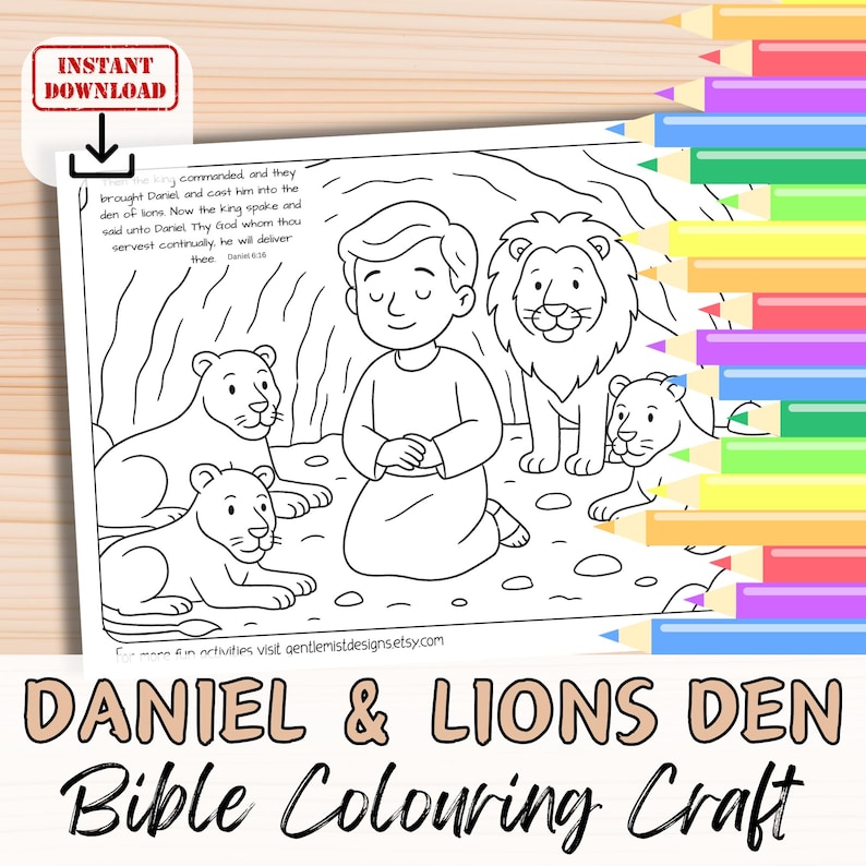 DANIEL & the LIONS DEN Bible Verse Coloring in Sheet Activity for Kids ...