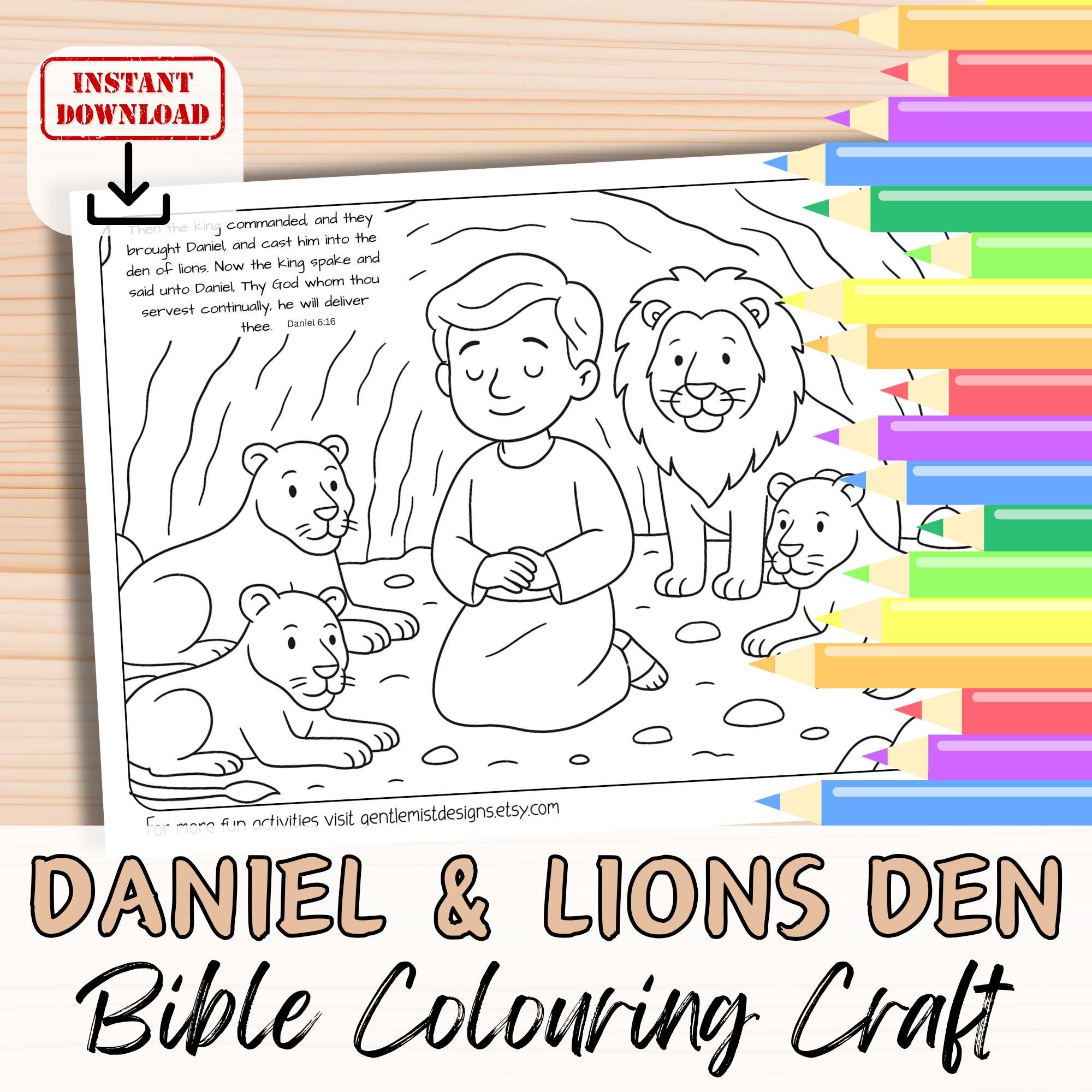 DANIEL & the LIONS DEN Bible Verse Coloring in Sheet Activity for Kids ...