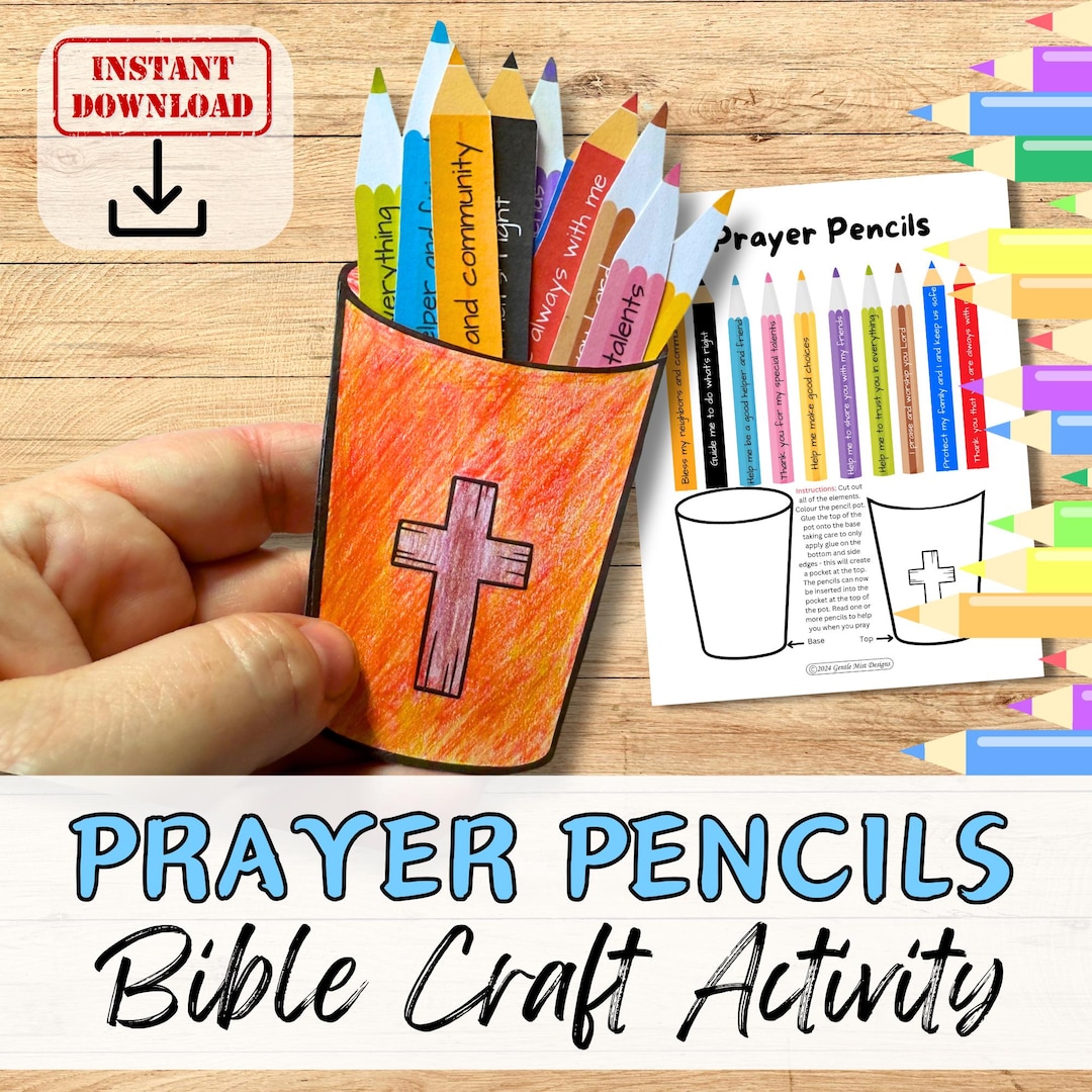 PRAYER PENCILS Bible Paper Craft Activity Kit for Kids. Sunday School ...