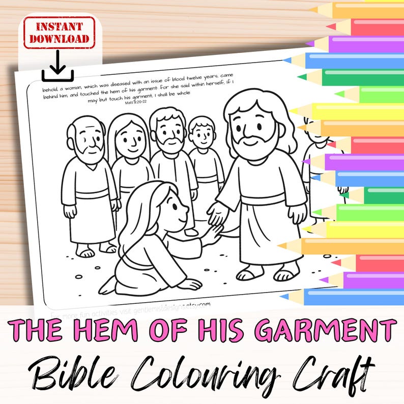 The WOMAN TOUCHED JESUS Hem Bible Verse Coloring in Sheet Activity for ...