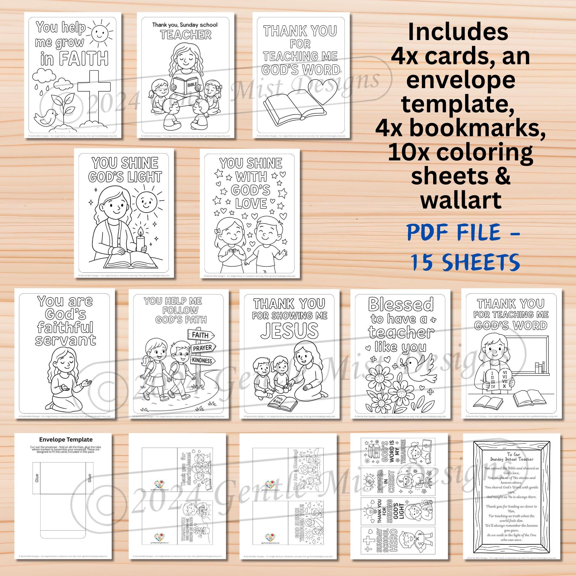 Thank You SUNDAY SCHOOL TEACHER Gift Pack Printable Coloring Pages ...