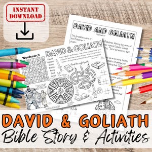 DAVID & GOLIATH Bible Story and Activity Sheet for Kids. Church Sunday ...
