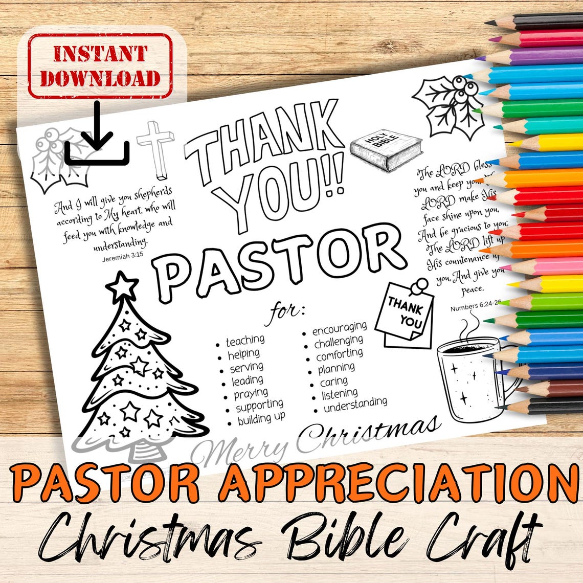 PASTOR APPRECIATION Christmas Colouring Sheet Gift Activity for Kids ...